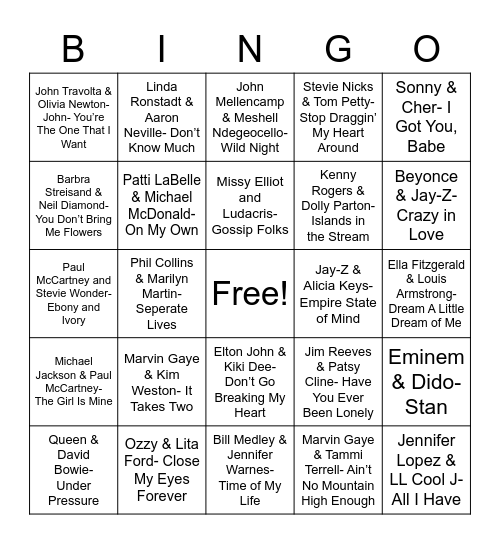 Total Quiz Presents Radio Bingo Duets Bingo Card