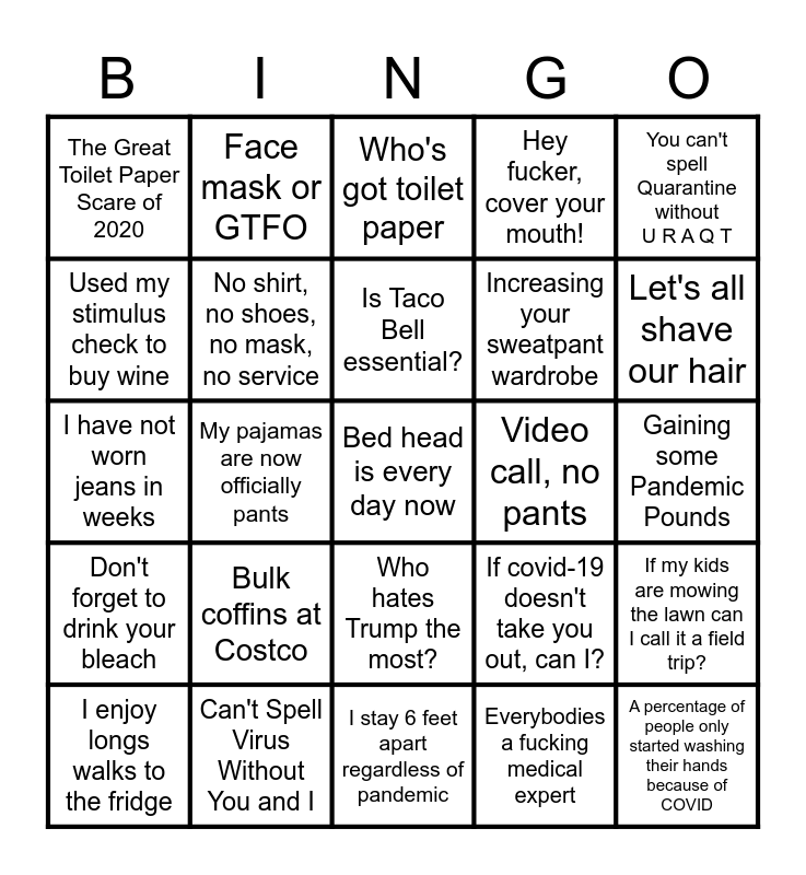 Covid-19 Bingo Card