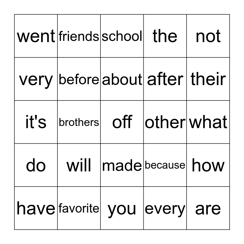 2nd Grade Word Wall Words 1 Bingo Card 2nd Grade Word Wall Words 1 Bingo Card