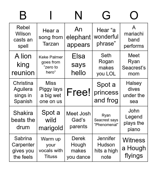 Disney Music Bingo! Bingo Card