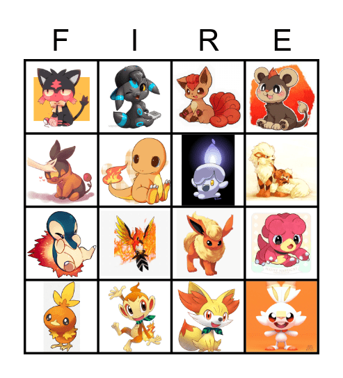 Fire Type Bingo Card