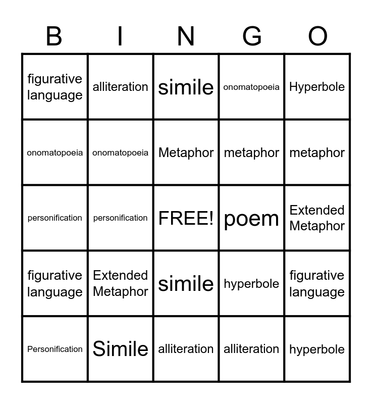 Figurative Language BINGO Card