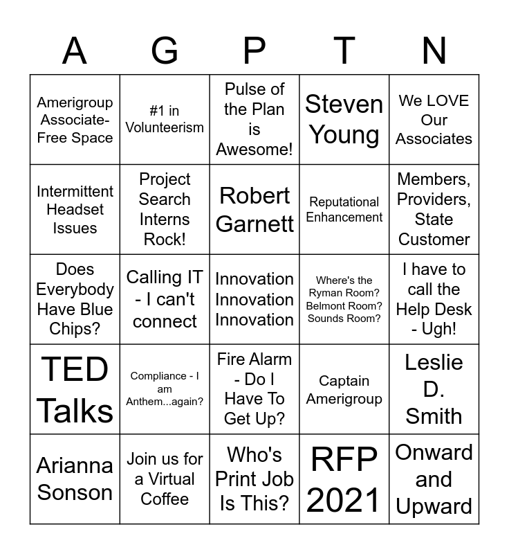AGP TN Bingo! Bingo Card