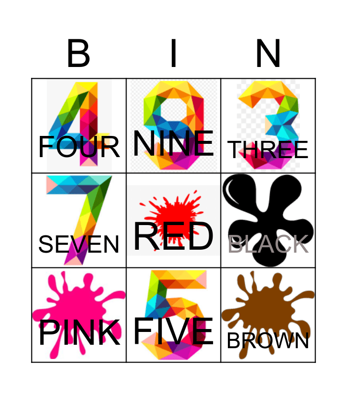 BINGO: 1-10 + colours Bingo Card