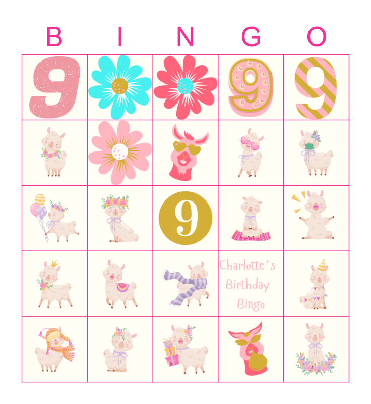 Llama Lockdown Bingo Card