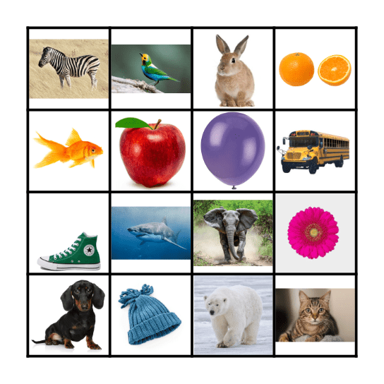 Colors/Animals Bingo Card