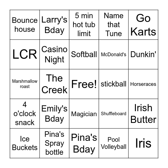Acra Manor Bingo Card