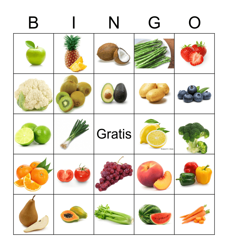 FRUTAS Y VEGETALES Bingo Card