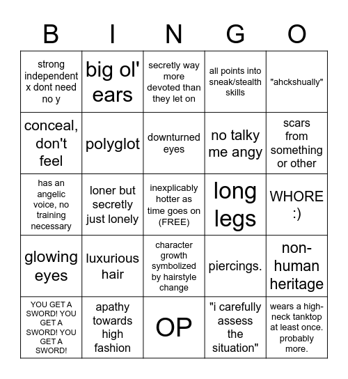 Cecile's OC bingo Card