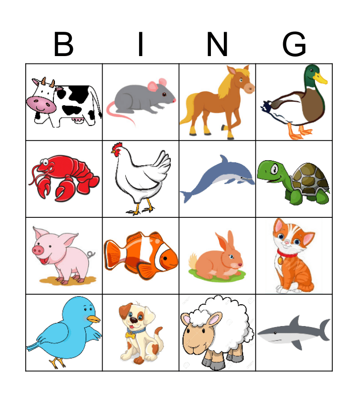 FRENCH ANIMALS Bingo Card