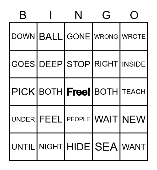 WORD WORK BINGO! Bingo Card