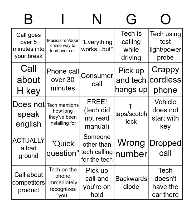 Tech Support Bingo Card
