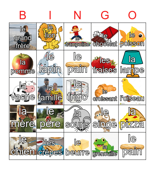 French Words Bingo #5 Bingo Card