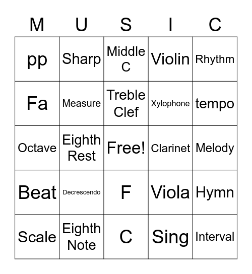 MUSIC Bingo Card