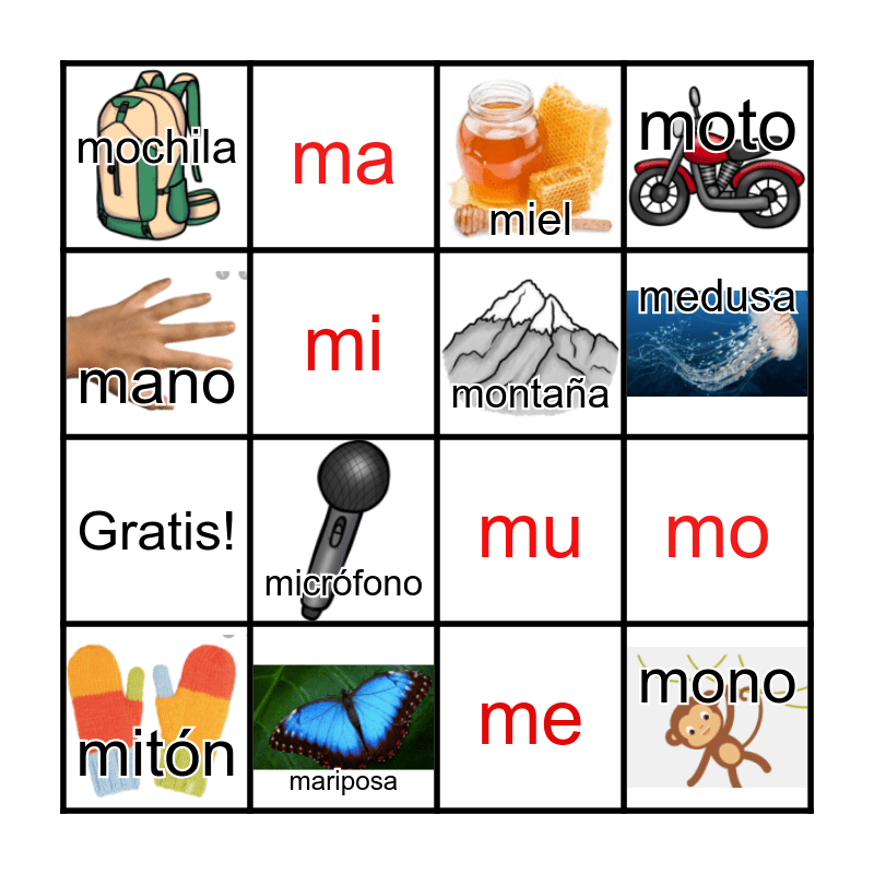 Lotería- Sílabas con m Bingo Card