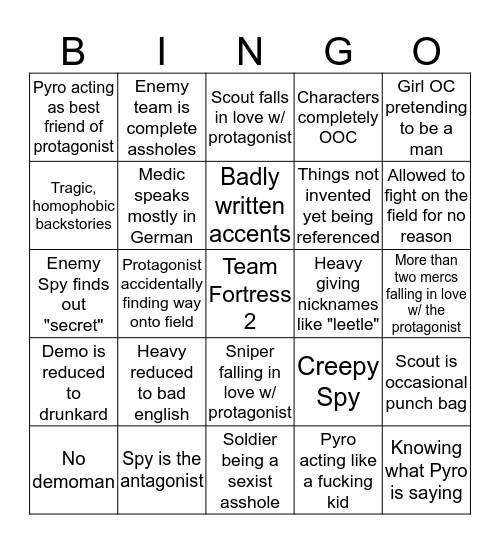 Bad TF2 Fanfiction Bingo Card