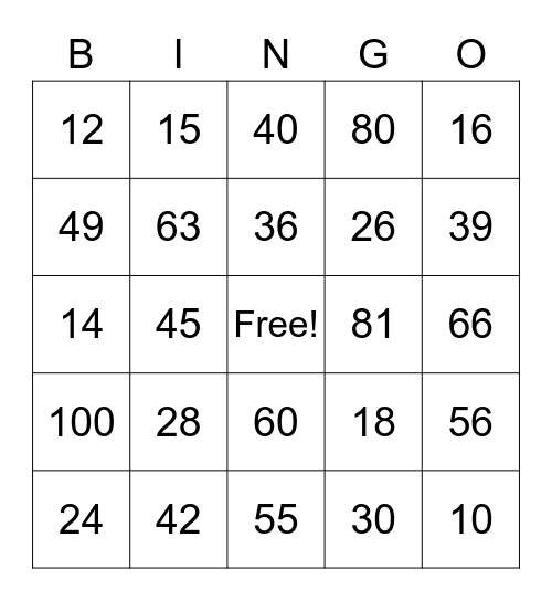 Product Bingo Card