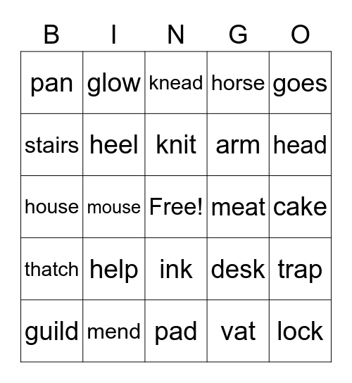Auditory Bingo Card