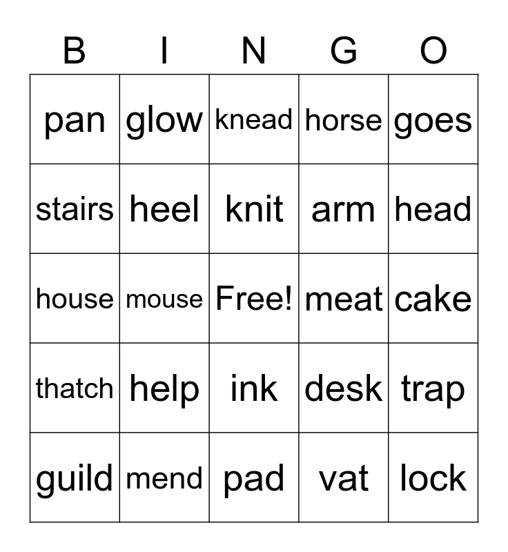 Auditory Bingo Card