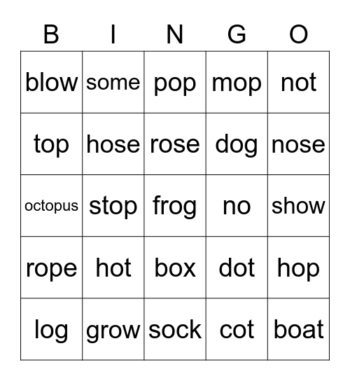 Long O and Short O Bingo Card