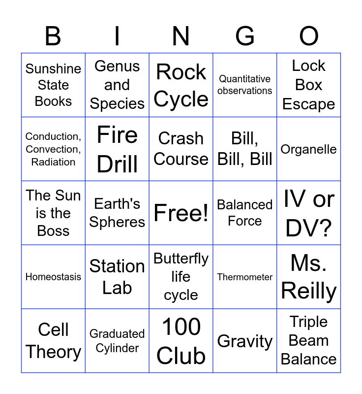 LMS 8th Grade SCIENCE ROCKS Bingo Card