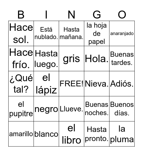 Vocabulary Bingo Card Vocabulary Bingo Card