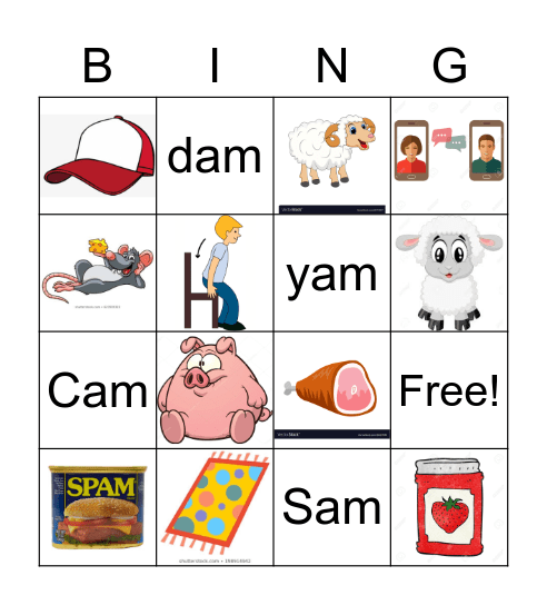 Am and At Phonics Bingo Card