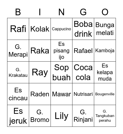 IRANA SANG PEMENANG Bingo Card