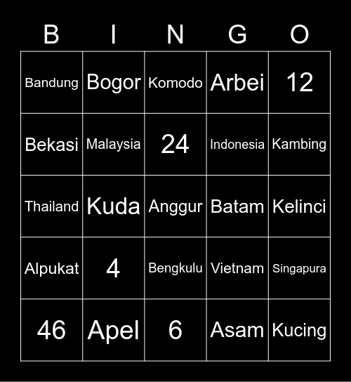 Bingo with Nana Bingo Card