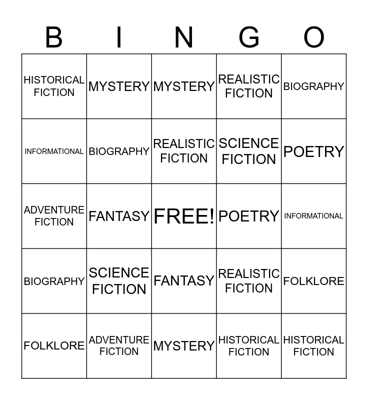 GENRE BINGO Card