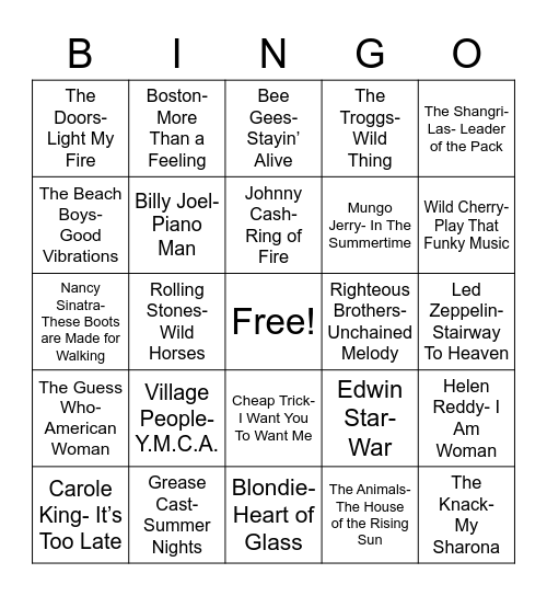Total-Quiz.com Presents Radio Bingo: Hits for Boomers Bingo Card