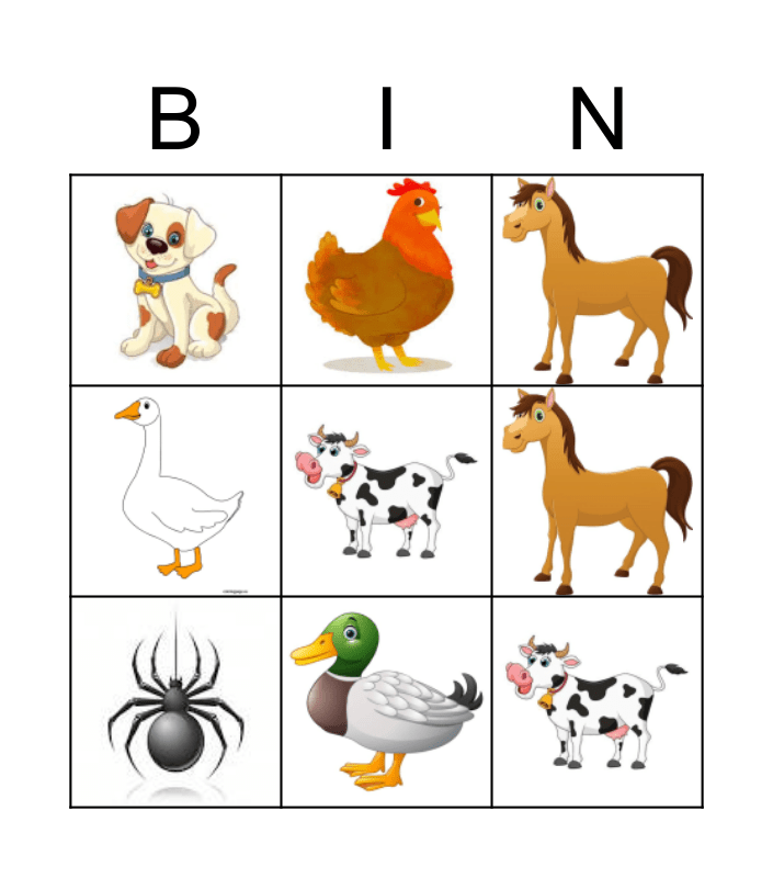 Farm Animals Bingo Card