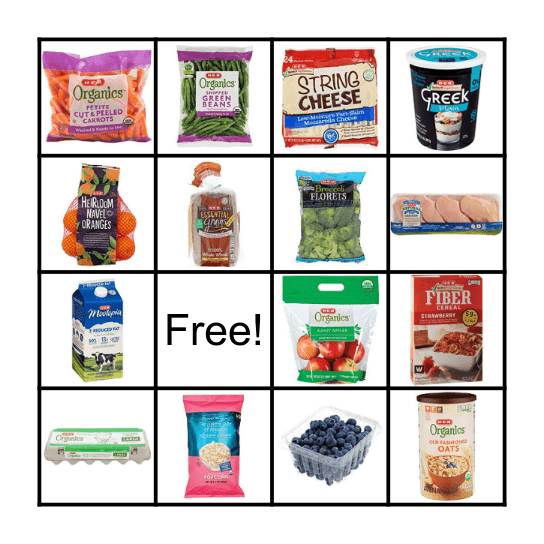 Healthy Eating Bingo Card