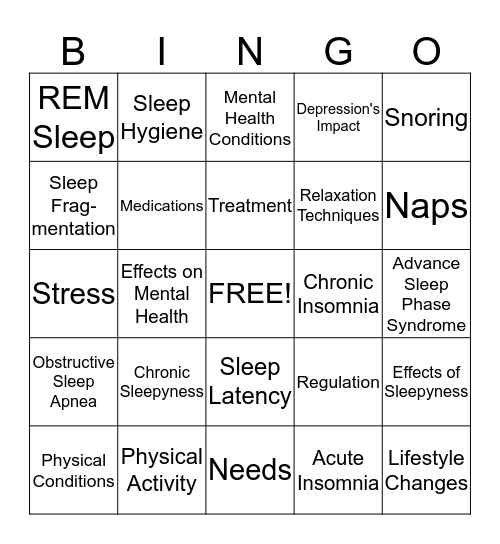 Sleep Bingo Card