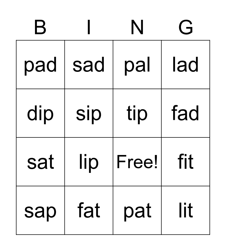 Word Bingo Card