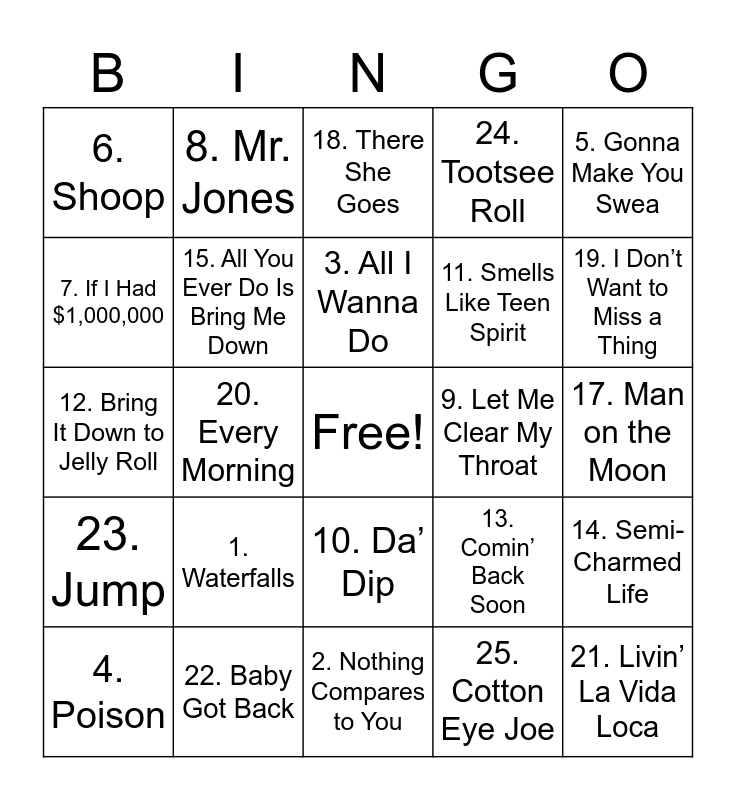 Round One Bingo Card
