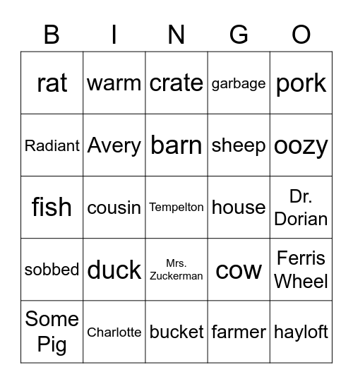 Charlotte's Web Bingo Card
