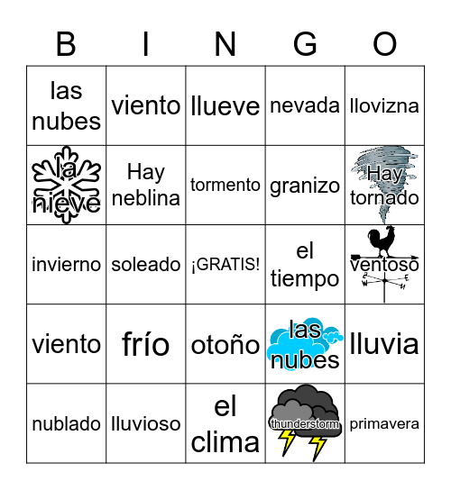 Weather Bingo Card