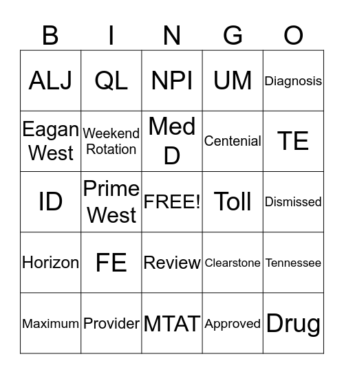 Med D Bingo Card