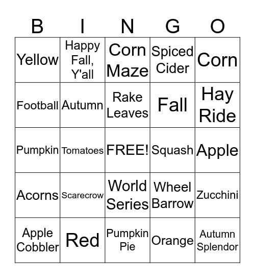 Harvest Bingo Card