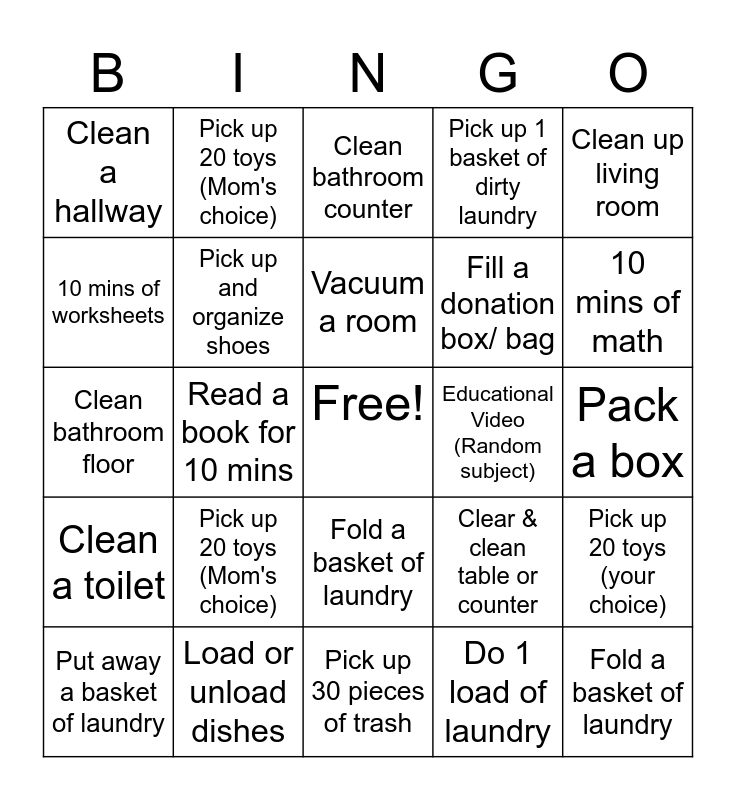 s PRIZE Bingo Card