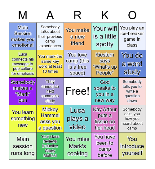 Boot Camp Bingo Card