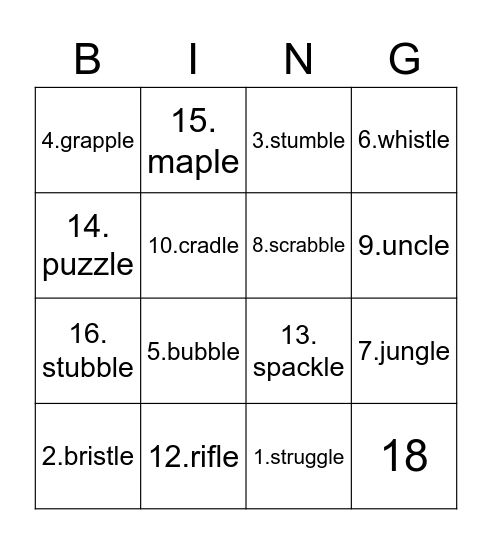 PICKLE Bingo Card