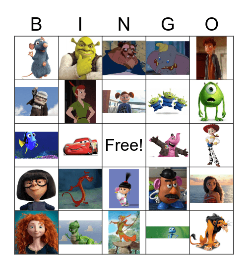 Pixar Characters Bingo Card