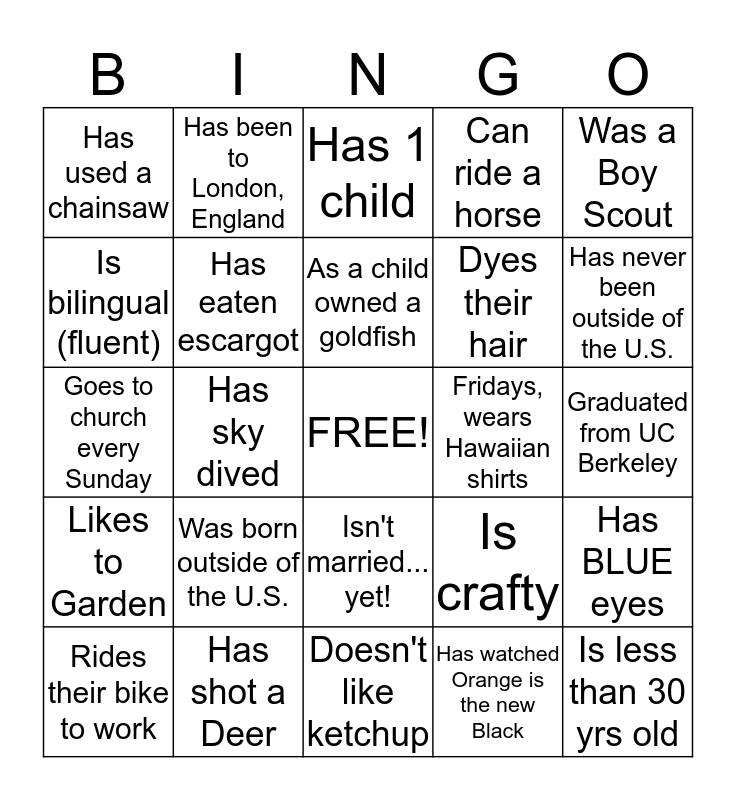 PEEK-A- WHO? YOU! Bingo Card
