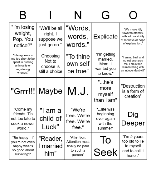 AP Englishisms Bingo Card