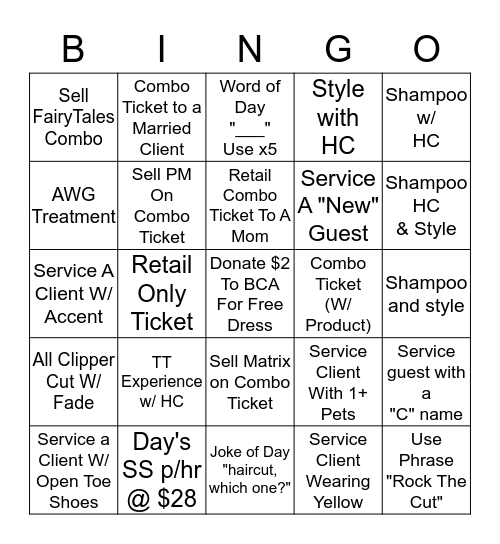 Upsell Bingo Card