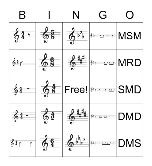 Music theory bingo Card