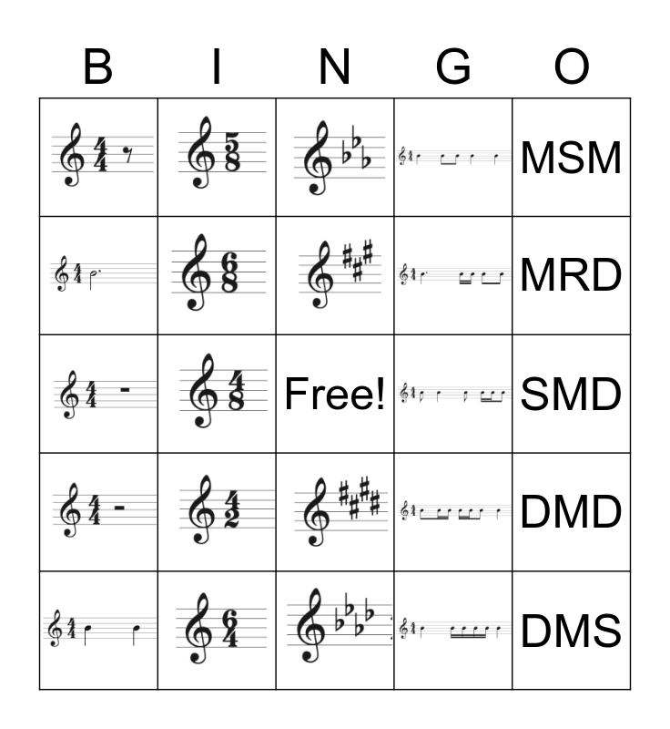 Music theory bingo Card