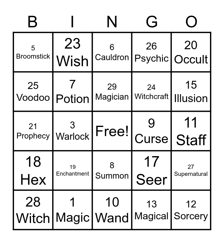 Magic Bingo Card
